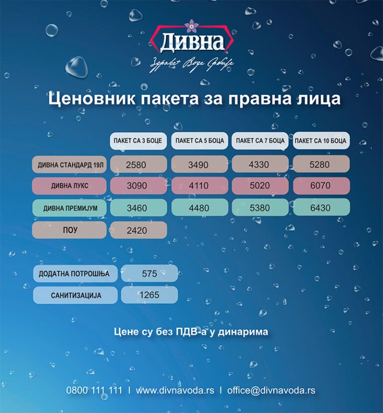 Cenovnik Divna voda